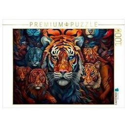Calvendo Puzzle Tiger - Illustration vieler K&ouml;pfe auf einem Bild 1000 Teile Lege-Gr&ouml;&szlig;e 64x48cm Foto-Puzzle f&uuml;r gl&uuml;ckliche Stunden