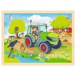 goki 57326 - Einlegepuzzle Traktor, 96-teilig, Holz, 40x30cm