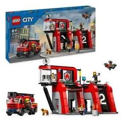 Lego City 60414 Feuerwehrstation mit Drehleiterfahrzeug, Feuerwehr-Spielzeug