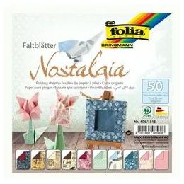 Folia Faltbl&auml;tter NOSTALGIA 80g/m2, 15x15cm, 50 Blatt, 10 Motive sortiert