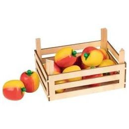 goki 51665 - &Auml;pfel in Obstkiste, 10-teilig, Holz, Zubeh&ouml;r f&uuml;r Kinderk&uuml;che/Kaufladen