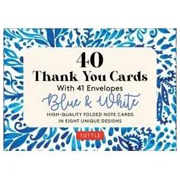 Blue & White, 40 Thank You Cards with Envelopes