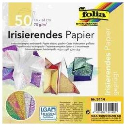 Folia Irisierendes Papier 75g/m2, 14x14cm, 50 Blatt, 2 Pr&auml;gungen farbig sortiert