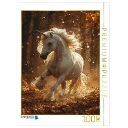 Calvendo Puzzle Herbstliche Harmonie: Ein wei&szlig;es Einhorn im Wald der leuchtenden Bl&auml;tter 1000 Teile Lege-Gr&ouml;&szlig;e 64x48cm Foto-Puzzle f&uuml;r gl&uuml;ckliche St