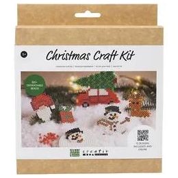 Creativ Company DIY Sets Fuse Beads Kreativ Set NABBI BioBeads, Weihnachtsauto, Rentier, Schneemann, Wichtel und Geschenk, Kreativ Box
