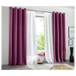Vorhang OTTO HOME "Raja" Gr. 1, lila (beere), B:140cm H:145cm, Polyester, Recyceltes Material, Gardinen, Blickdichtes Material, Einfache Montage, Pflegeleicht, &Ouml;sen, 2 er Pack