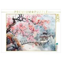 Calvendo Puzzle Chinesischer Tempel zur Kirschbl&uuml;te als Tuschezeichnung 1000 Teile Lege-Gr&ouml;&szlig;e 64x48cm Foto-Puzzle f&uuml;r gl&uuml;ckliche Stunden