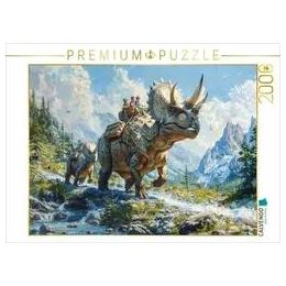 Calvendo Puzzle Bergwanderung - Menschen mit Dinosaurier Triceratops 2000 Teile Lege-Gr&ouml;&szlig;e 90x67cm Foto-Puzzle f&uuml;r gl&uuml;ckliche Stunden