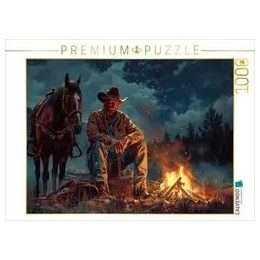 Calvendo Puzzle Verdienter Feierabend - Cowboy und Pferd am Lagerfeuer 1000 Teile Lege-Gr&ouml;&szlig;e 64x48cm Foto-Puzzle f&uuml;r gl&uuml;ckliche Stunden