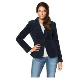 Jackenblazer Aniston CASUAL, Damen, Gr. 38, blau (marine), Web, Obermaterial: 97% Baumwolle, 3% Elasthan. Futter: 100% Polyester, unifarben, figurbetont h&uuml;ftlang, normaler Saum mit Kn&ouml;pfen, Blazer, mit Stoff-Einfassungen und &Auml;rmelpatches