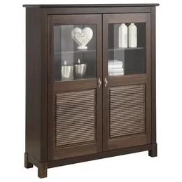 Highboard OTTO HOME "Rauna", braun (dunkelbraun), B:111,6cm H:135,7cm T:38cm, Sideboards, Highboard, Vitrine, Breite 111,6 cm, aus massiver Kiefer