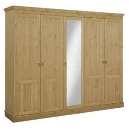 Kleiderschrank OTTO HOME "Indra", beige (natur), B:233cm H:187cm T:54cm, Massivholz, Schr&auml;nke, Kleiderschrank, aus massiver Kiefer, mit Spiegel bei der 3- und 5trg.Variante