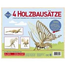 PEBARO 860 - Holzbausatz Tier-Set, Hahn, Ouranosaurus, Krokodil, Schmetterling, 4 Holzkonstruktionen zum Zusammenstecken
