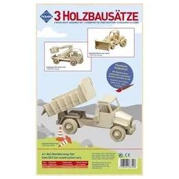 PEBARO 863 - Holzbausatz Baufahrzeug-Set, Radlader, Hubwagen, Kipplader, Holz, 3 Holzkonstruktionen zum Zusammenstecken