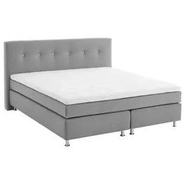 Boxspringbett, grau, B:215cm L:210cm, Bezug Bett: Feinstruktur 100% Polyester;Bezug Bonnell-Federkernmatratze: 100% Polyester;Bezug Kaltschaummatratze: 100% Polyester;Bezug Tonnentaschenfederkernmatratze: 80% Baumwolle, 20%Polyester;Topper: Komfortschaum mit Bezug 100% Polyester, Westfalia Schlafkomfort, Komplettbetten, Boxspringbett, mit Topper