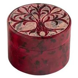 Box "Baum des Lebens" Speckstein rot rund 5 cm