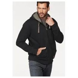 MAN'S WORLD Kapuzensweatjacke MAN'S WORLD, Damen, Gr. L (52/54), schwarz, angeraute Sweatware, Obermaterial: 80% Baumwolle, 20% Polyester. Kapuzenfutter: 80% Baumwolle, 20% Polyester, unifarben, normal, Rippb&uuml;ndchen, Sweatjacken, mit kontrastfarbigem Innenfutter