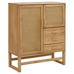 Highboard OTTO HOME "Linz", beige (honigfarben), B:90cm H:110cm T:38cm, FSC-zertifiziertes Massivholz, Sideboards, Highboard, Stauraumschrank mit Rattangeflecht auf den T&uuml;rfronten, Massivholz