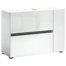 Waschbeckenschrank Welltime "MISTER, Bad-Unterschrank, 83 cm breit, 1 Klappe, 1 T&uuml;r, 1 Schublade", wei&szlig;, B:83cm H:62cm T:34cm, FSC-zertifizierter Holzwerkstoff, Schr&auml;nke, Waschbeckenunterschrank, Badm&ouml;bel, Hochglanz lackiert, Made in Italy, mit Siphonausschnitt