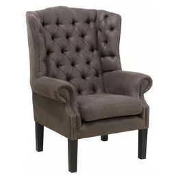 Sessel Home Affaire "Bedford Ohrensessel Chesterfield", grau (anthrazit), B:83cm H:113cm T:94cm, NaturLEDER (echtes Rindsleder);Luxus-Microfaser Lederoptik (100% Polyester), Sessel, Sessel, mit aufwendiger Knopfheftung und geschwungenen Armlehnen