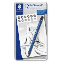 Staedtler Mars Lumograph 100 Zeichenbleistift, Metalletui mit 12 Bleistiften in sortierten H&auml;rtegraden, 100 G12 S