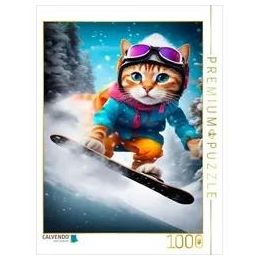 Calvendo Puzzle Katze beim Outdoorsport - Snowboard fahren 1000 Teile Lege-Gr&ouml;&szlig;e 64x48cm Foto-Puzzle f&uuml;r gl&uuml;ckliche Stunden
