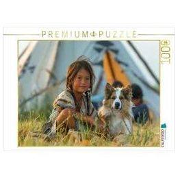 Calvendo Puzzle Spielgef&auml;hrten - Indianisches Kind und Hund 1000 Teile Lege-Gr&ouml;&szlig;e 64x48cm Foto-Puzzle f&uuml;r gl&uuml;ckliche Stunden