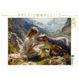 Calvendo Puzzle Streicheleinheiten - junge Frau und Dinosaurier 1000 Teile Lege-Gr&ouml;&szlig;e 64x48cm Foto-Puzzle f&uuml;r gl&uuml;ckliche Stunden