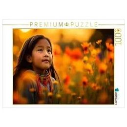 Calvendo Puzzle Lebensfreude in Bl&uuml;te: Indianisches Kind im Blumenmeer 1000 Teile Lege-Gr&ouml;&szlig;e 64x48cm Foto-Puzzle f&uuml;r gl&uuml;ckliche Stunden