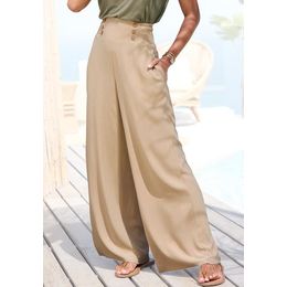 Lascana Palazzohose beige Gr. 40 f&uuml;r Damen. Mit Zierkn&ouml;pfe. Figurumspielend. Nachhaltig.