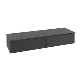 Villeroy & Boch Villeroy und Boch Antao Sideboard L42100PD mit Beleuchtung, 2 Ausz&uuml;ge, 1600 x 268 x 500 mm, Front mit Struktur, Black Matt Lacquer / Black Matt Lacquer