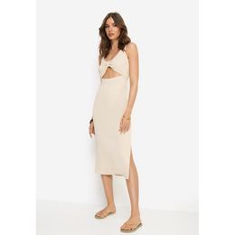 LSCN BY LASCANA Midikleid beige Gr. 38 f&uuml;r Damen. Mit Rundhals. Sehr Figurbetont. Nachhaltig.