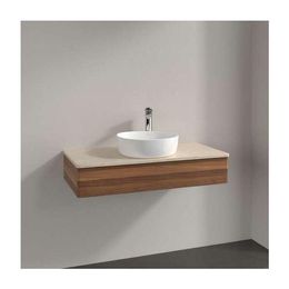 Villeroy & Boch Villeroy und Boch Antao Waschtisch-Unterschrank L09053HM mit Beleuchtung, 1 Auszug, 1000 x 190 x 500 mm, Front ohne Struktur, Warm Walnut / Botticino