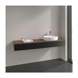 Villeroy & Boch Villeroy und Boch Antao Waschtisch-Unterschrank L16052PD mit Beleuchtung, 2 Ausz&uuml;ge, 1600 x 190 x 500 mm, Front ohne Struktur, Black Matt Lacquer / Warm Walnut