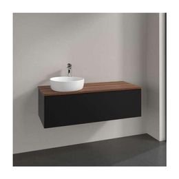 Villeroy & Boch Villeroy und Boch Antao Waschtisch-Unterschrank L33012PD mit Beleuchtung, 1 Auszug, 1200 x 360 x 500 mm, Front ohne Struktur, Black Matt Lacquer / Warm Walnut
