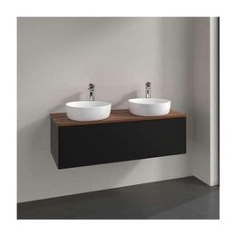 Villeroy & Boch Villeroy und Boch Antao Waschtisch-Unterschrank L35012PD mit Beleuchtung, 1 Auszug, 1200 x 360 x 500 mm, Front ohne Struktur, Black Matt Lacquer / Warm Walnut