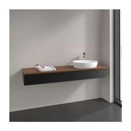 Villeroy & Boch Villeroy und Boch AntaoWaschtisch-Unterschrank L16152PD mit Beleuchtung, 2 Ausz&uuml;ge, 1600 x 190 x 500 mm, Front mit Struktur, Black Matt Lacquer / Warm Walnut