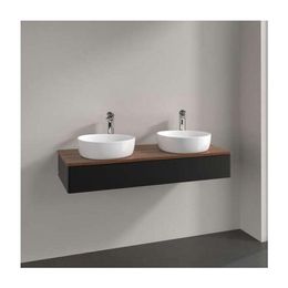 Villeroy & Boch Villeroy und Boch Antao Waschtisch-Unterschrank L13012PD mit Beleuchtung, 1 Auszug, 1200 x 190 x 500 mm, Front ohne Struktur, Black Matt Lacquer / Warm Walnut
