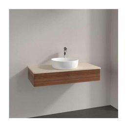 Villeroy & Boch Villeroy und Boch Antao Waschtisch-Unterschrank L09113HM mit Beleuchtung, 1 Auszug, 1000 x 190 x 500 mm, Front mit Struktur, Warm Walnut / Botticino