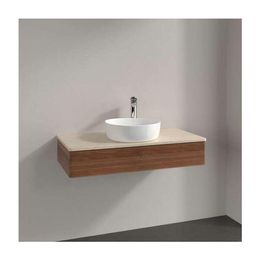 Villeroy & Boch Villeroy und Boch Antao Waschtisch-Unterschrank L09153HM mit Beleuchtung, 1 Auszug, 1000 x 190 x 500 mm, Front mit Struktur, Warm Walnut / Botticino