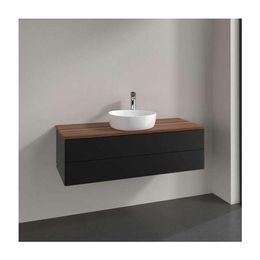 Villeroy & Boch Villeroy und Boch Antao Waschtisch-Unterschrank L21052PD mit Beleuchtung, 2 Ausz&uuml;ge, 1200 x 360 x 500 mm, Front ohne Struktur, Black Matt Lacquer / Warm Walnut