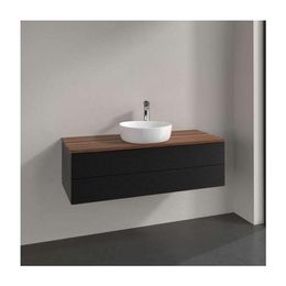 Villeroy & Boch Villeroy und Boch Antao Waschtisch-Unterschrank L21152PD mit Beleuchtung, 2 Ausz&uuml;ge, 1200 x 360 x 500 mm, Front mit Struktur, Black Matt Lacquer / Warm Walnut
