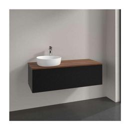Villeroy & Boch Villeroy und Boch Antao Waschtisch-Unterschrank L33112PD mit Beleuchtung, 1 Auszug, 1200 x 360 x 500 mm, Front mit Struktur, Black Matt Lacquer / Warm Walnut
