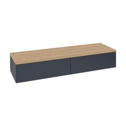 Villeroy & Boch Villeroy und Boch Antao Sideboard L42001HG mit Beleuchtung, 2 Ausz&uuml;ge, 1600 x 268 x 500 mm, Front ohne Struktur, Midnight Blue Matt Lacquer / Honey Oak