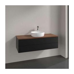 Villeroy & Boch Villeroy und Boch Antao Waschtisch-Unterschrank L21012PD mit Beleuchtung, 2 Ausz&uuml;ge, 1200 x 360 x 500 mm, Front ohne Struktur, Black Matt Lacquer / Warm Walnut
