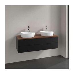 Villeroy & Boch Villeroy und Boch Antao Waschtisch-Unterschrank K24052PD 120x36x50cm, Hahnloch, Waschbeckenplattenfarbe warm walnut, black matt lacquer