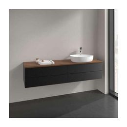 Villeroy & Boch Villeroy und Boch Antao Waschtisch-Unterschrank L27112PD mit Beleuchtung, 4 Ausz&uuml;ge, 1600 x 360 x 500 mm, Front mit Struktur, Black Matt Lacquer / Warm Walnut