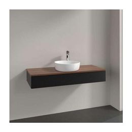 Villeroy & Boch Villeroy und Boch Antao Waschtisch-Unterschrank L10112PD mit Beleuchtung, 1 Auszug, 1200 x 190 x 500 mm, Front mit Struktur, Black Matt Lacquer / Warm Walnut