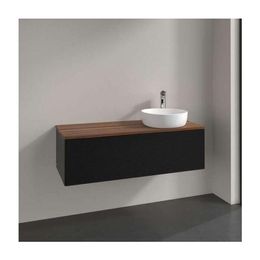Villeroy & Boch Villeroy und Boch Antao Waschtisch-Unterschrank L34152PD mit Beleuchtung, 1 Auszug, 1200 x 360 x 500 mm, Front mit Struktur, Black Matt Lacquer / Warm Walnut