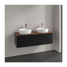 Villeroy & Boch Villeroy und Boch Antao Waschtisch-Unterschrank L24112PD mit Beleuchtung, 2 Ausz&uuml;ge, 1200 x 360 x 500 mm, Front mit Struktur, Black Matt Lacquer / Warm Walnut